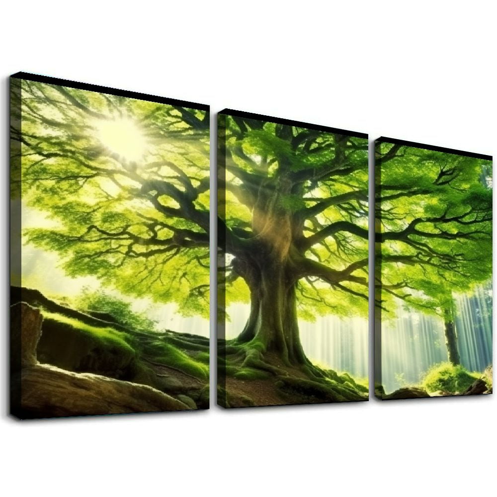 ONETECH Canvas Large Art Print Spring Forest Nature Green Big Tree Wall ...