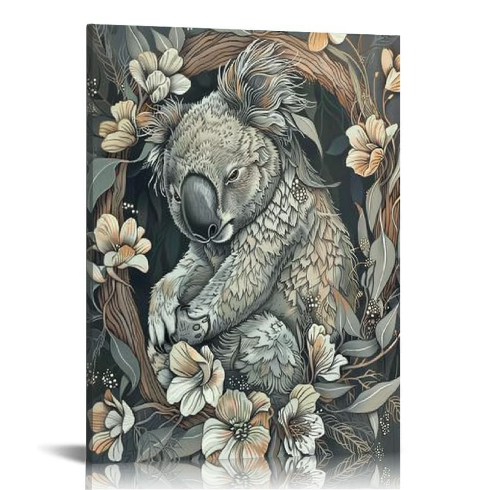 ONETECH Canvas Print Koala With Green Leaves Canvas Wall Art Abstract ...