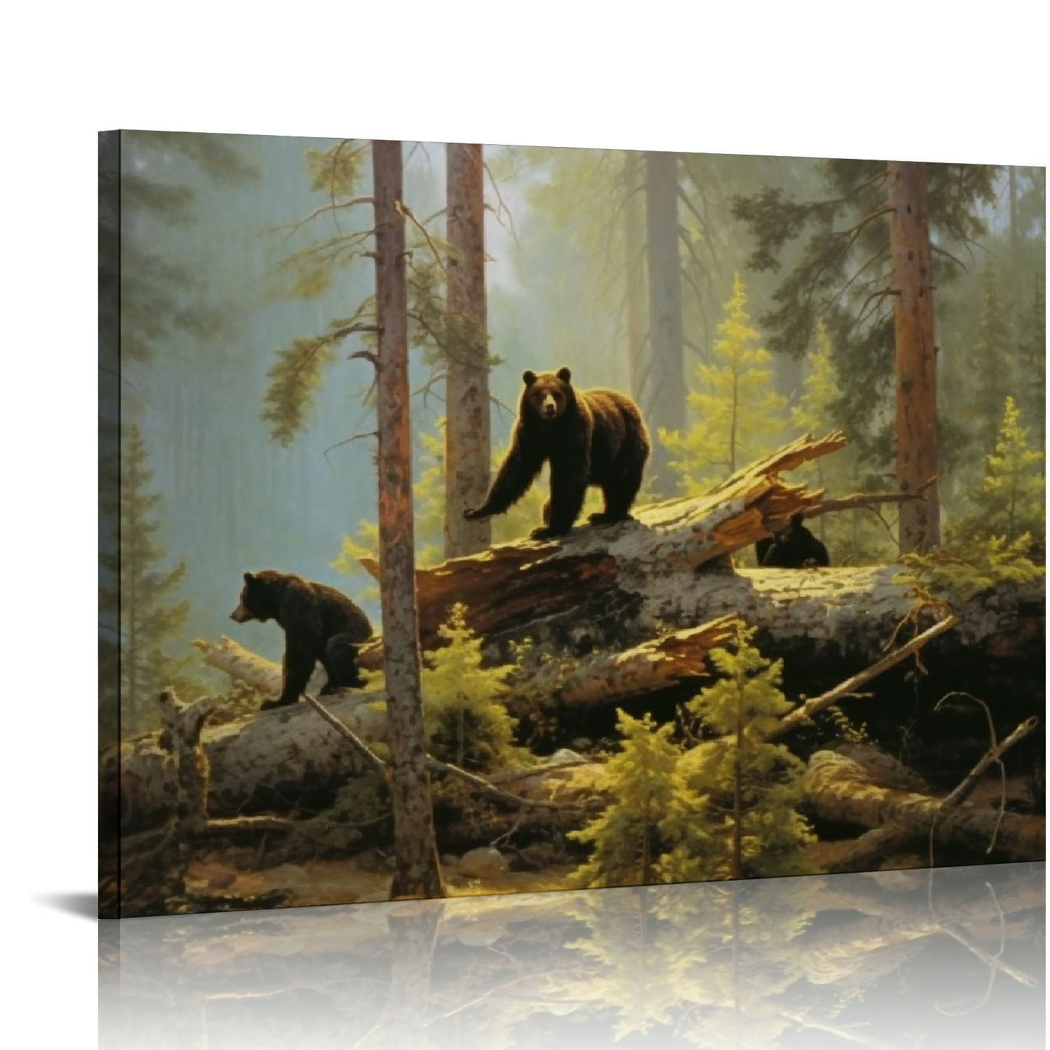 ONETECH Canvas Print Wall Art Black Bears in The Spring Forest Nature ...