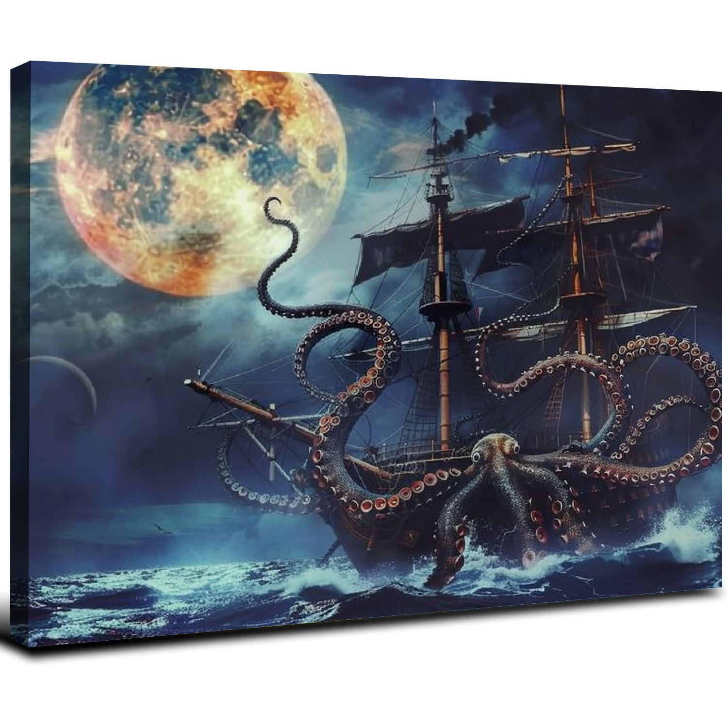 ONETECH Canvas Print Wall Art Kraken Octopus Monster Pirate Ship Wall ...