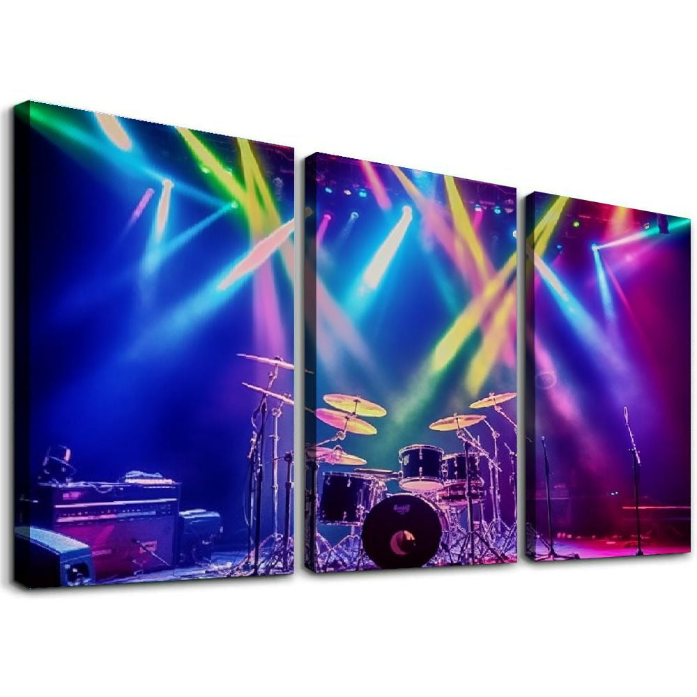 ONETECH Canvas Print Wall Art Rainbow Neon Light Drummer Band Music ...