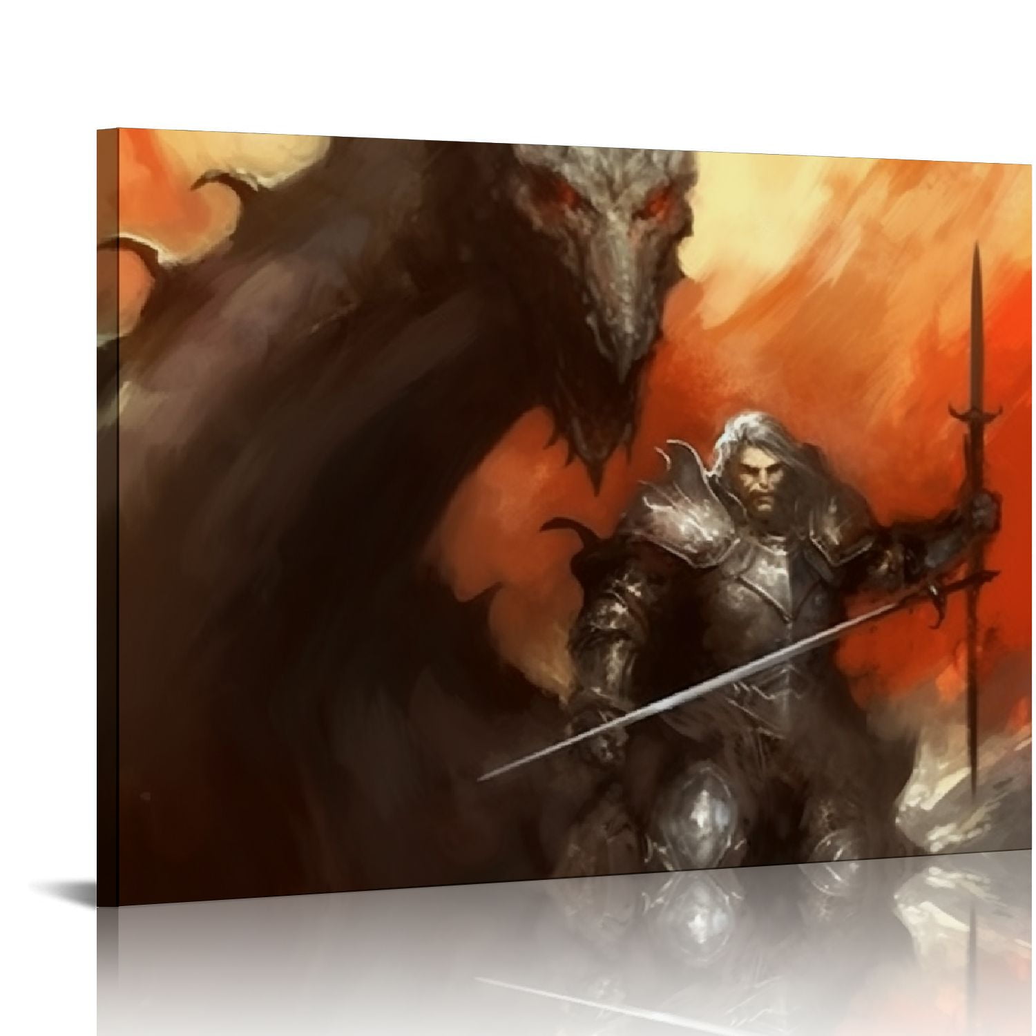 ONETECH Canvas Print Wall Art Set Fighting Fire Breathing Dragon ...