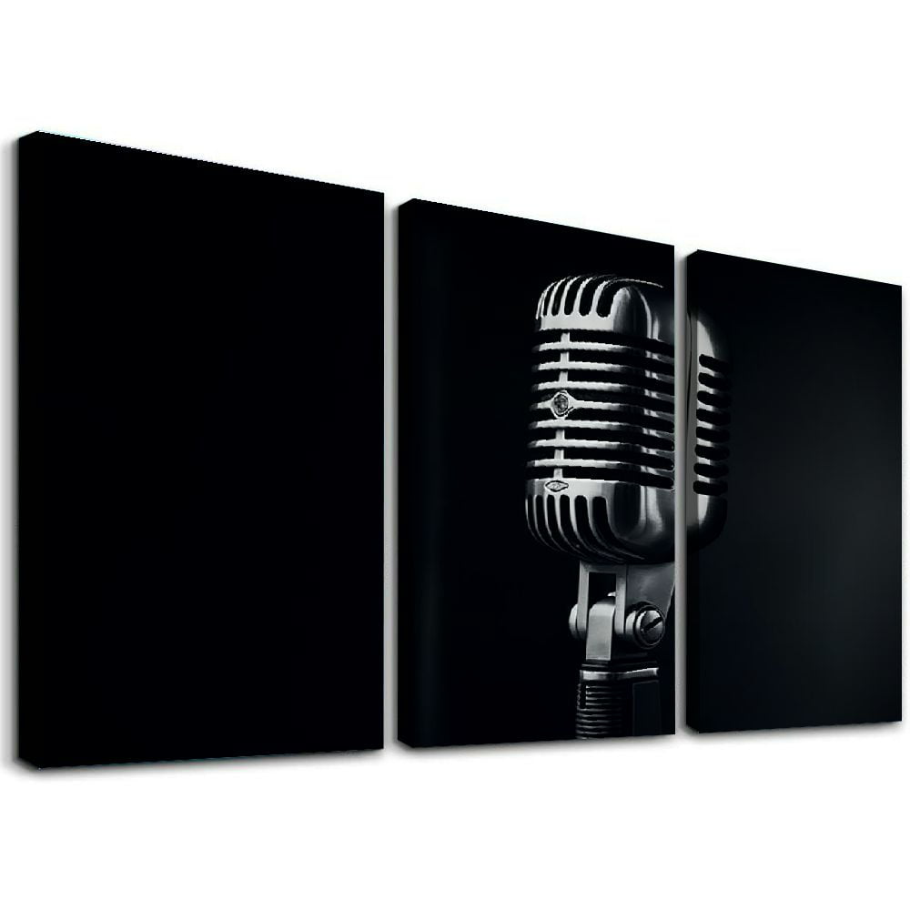 ONETECH Canvas Print Wall Art Silver Retro Microphone Music Instruments ...