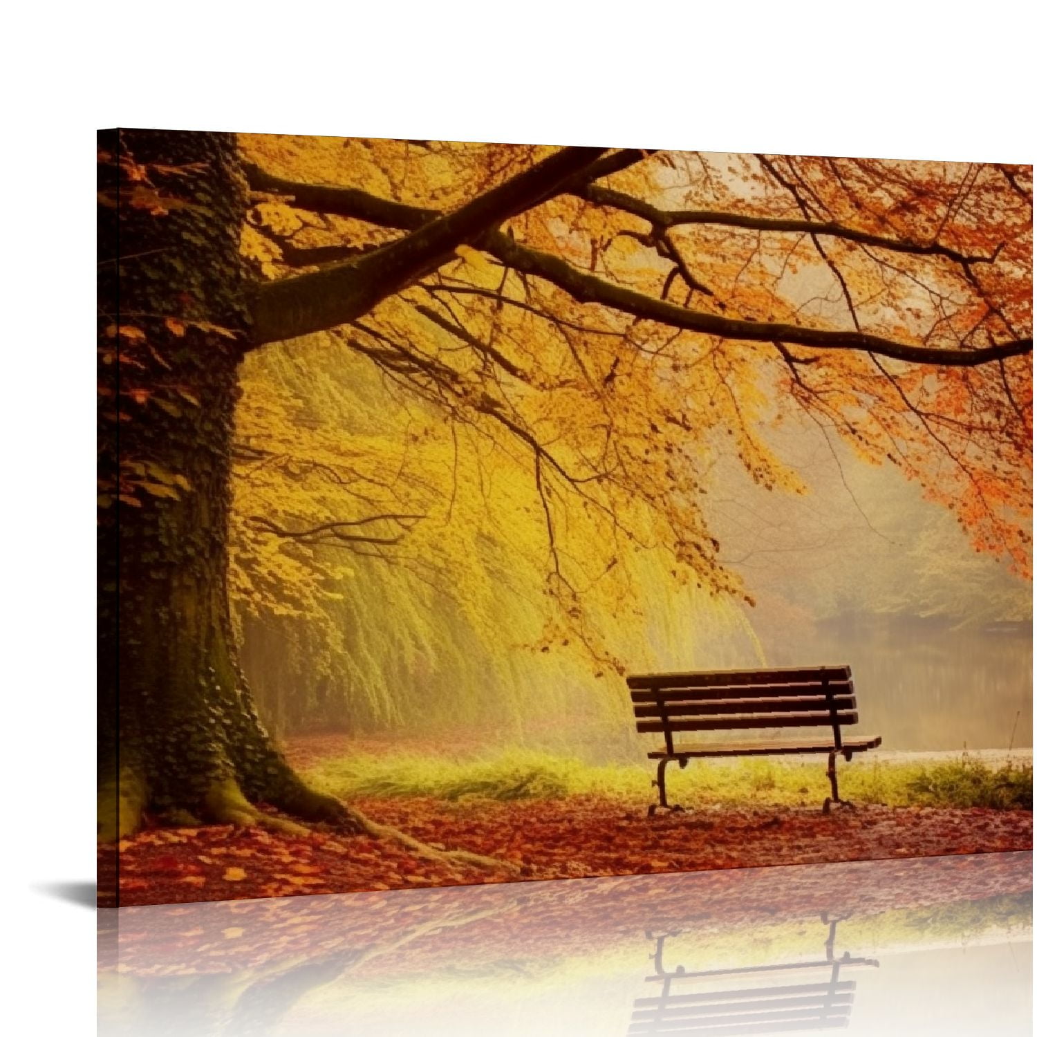 ONETECH Canvas Print Wall Art Watercolor Effect Bench in Autumn Park ...