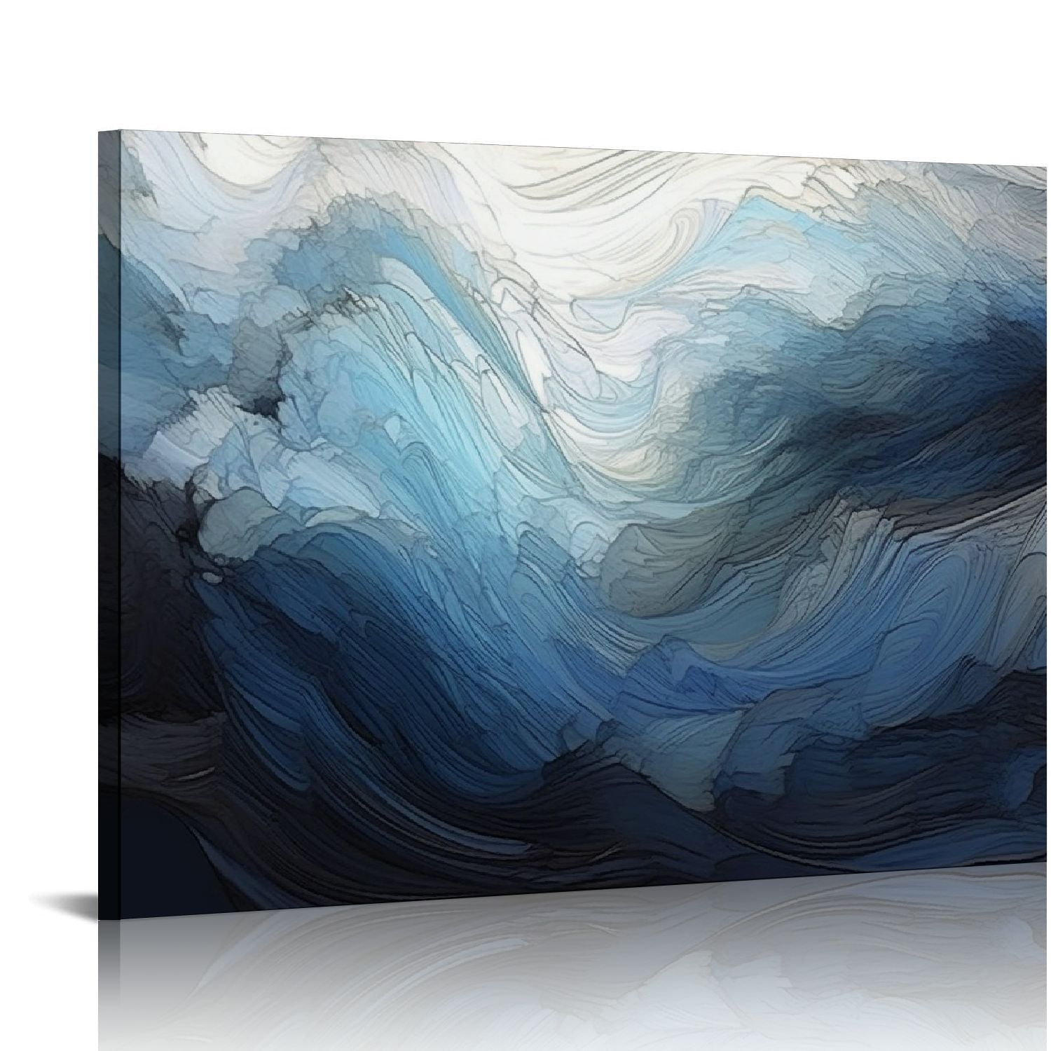 ONETECH Canvas Wall Art Abstract Art Paintings Navy Blue Block and Line ...