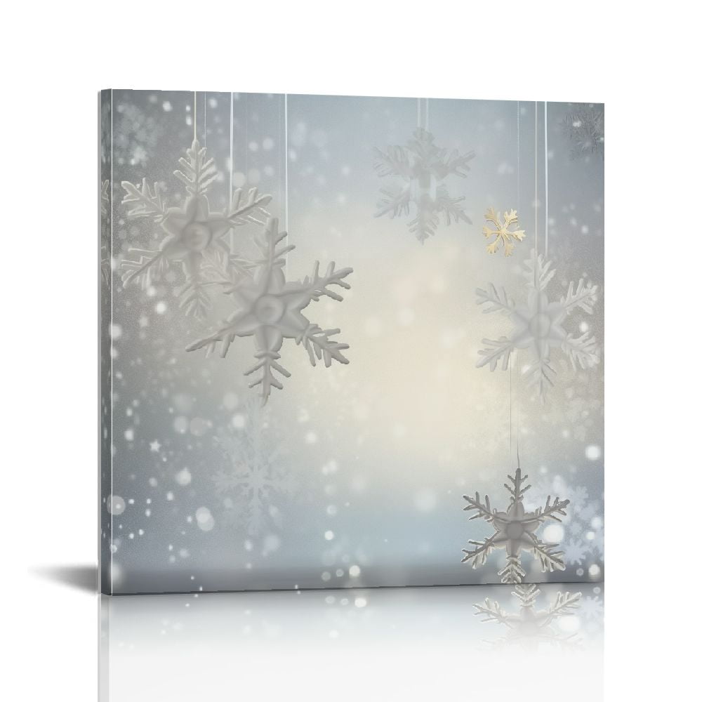 ONETECH Canvas Wall Art Christmas Snowflake Star White Snow Winter ...