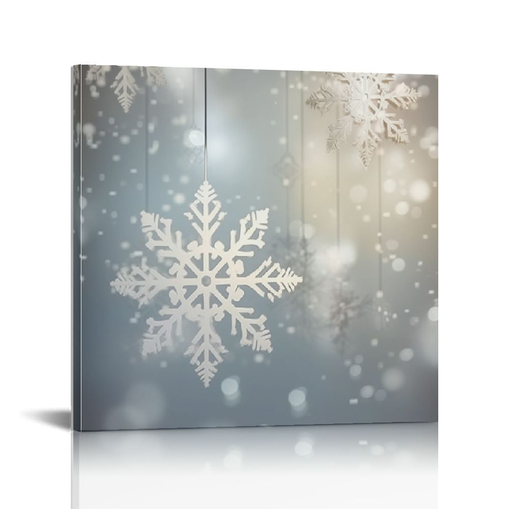 ONETECH Canvas Wall Art Christmas Snowflake Star White Snow Winter ...