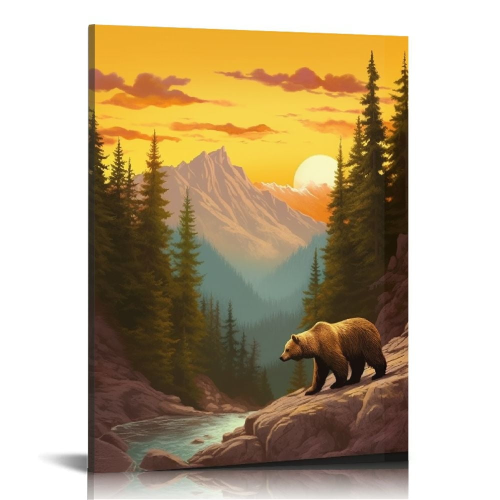ONETECH Canvas Wall Art Decor Grizzly Bear for Bedroom Living Room ...