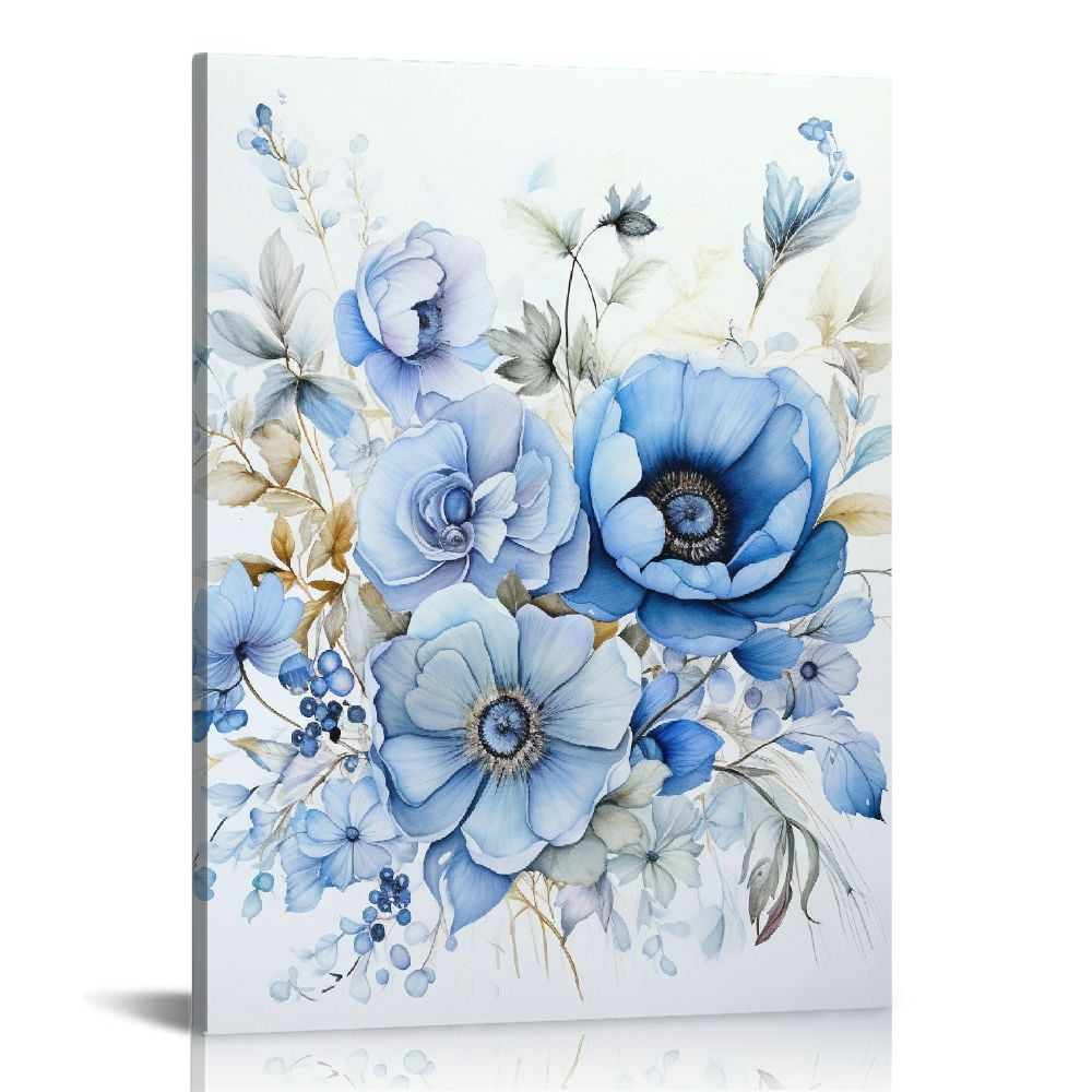 ONETECH Canvas Wall Art French Blue Flowers Watercolor Abstract Plants ...