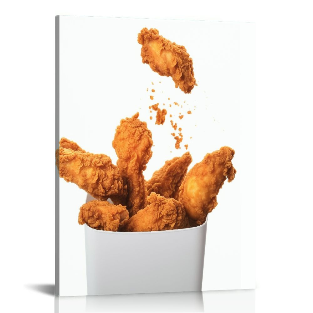 ONETECH Canvas Wall Art Fresh fried chicken falling into container ...