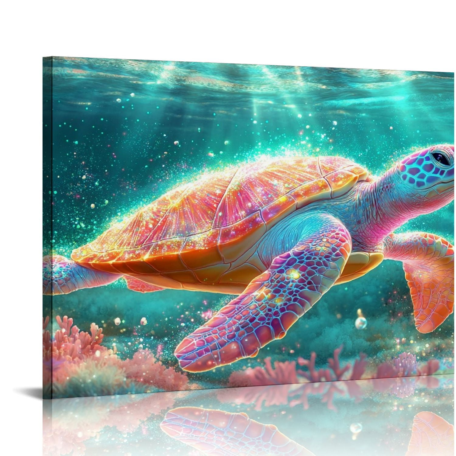 ONETECH Canvas Wall Art Glittering Turtle Gracefully Swimming Decor for ...
