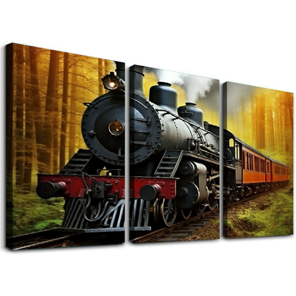 ONETECH Canvas Wall Art Steam Engine Train in Sunset Forest Wall Art ...
