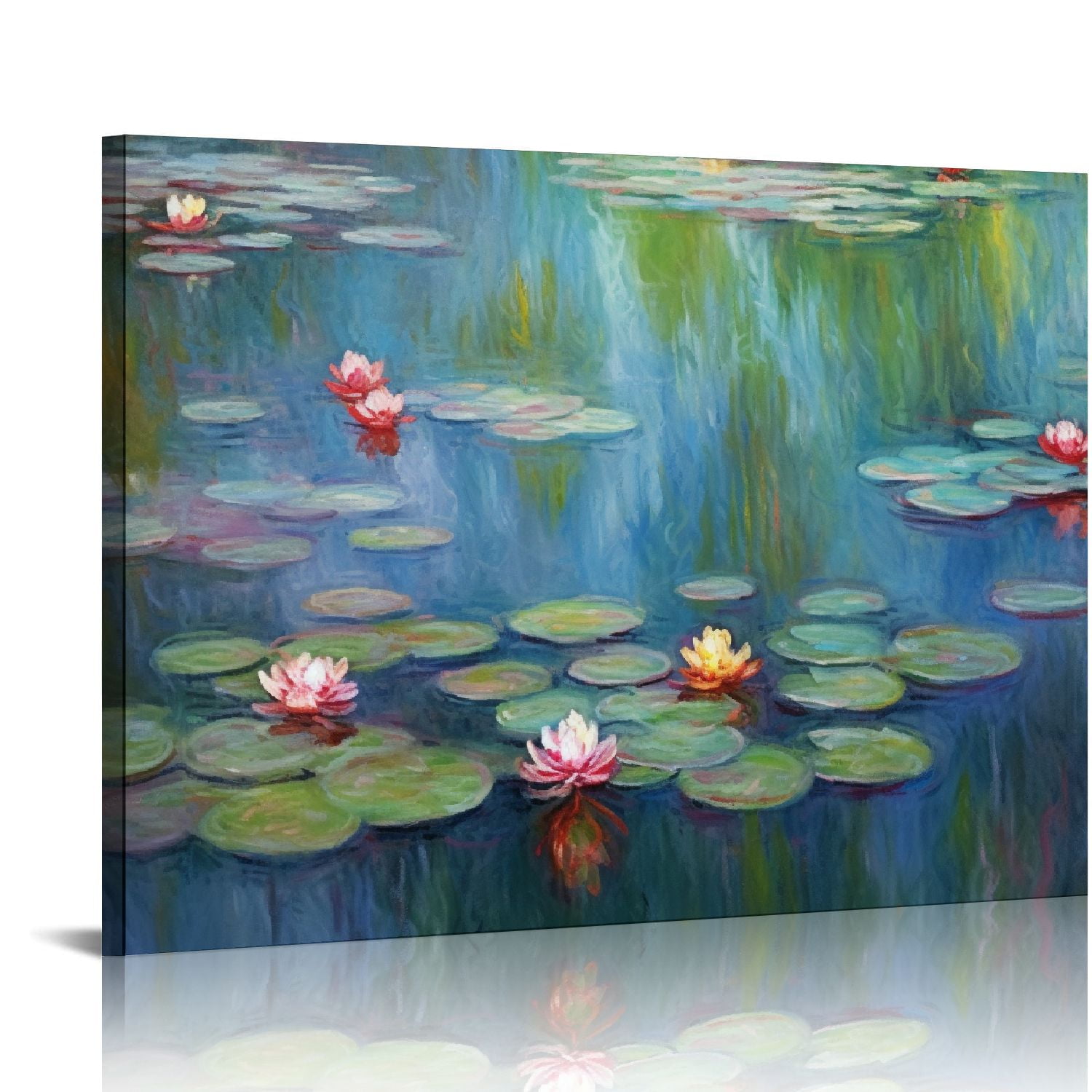 ONETECH Canvas Wall Art Water Lilies by Claude Monet Panoramic Scenery Painting - Long Green ...