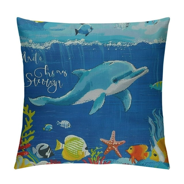 ONETECH Cartoon Fish Whale Throw Pillow Cover Cartoon Underwater Ocean ...
