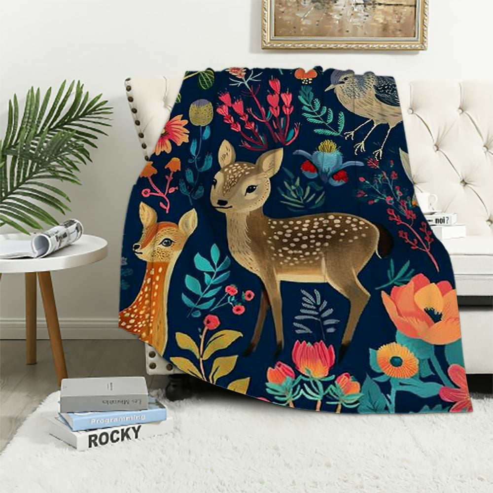 ONETECH Cartoon Forest Animals Sherpa Blanket Soft Warm Deer Rabbit Owl ...