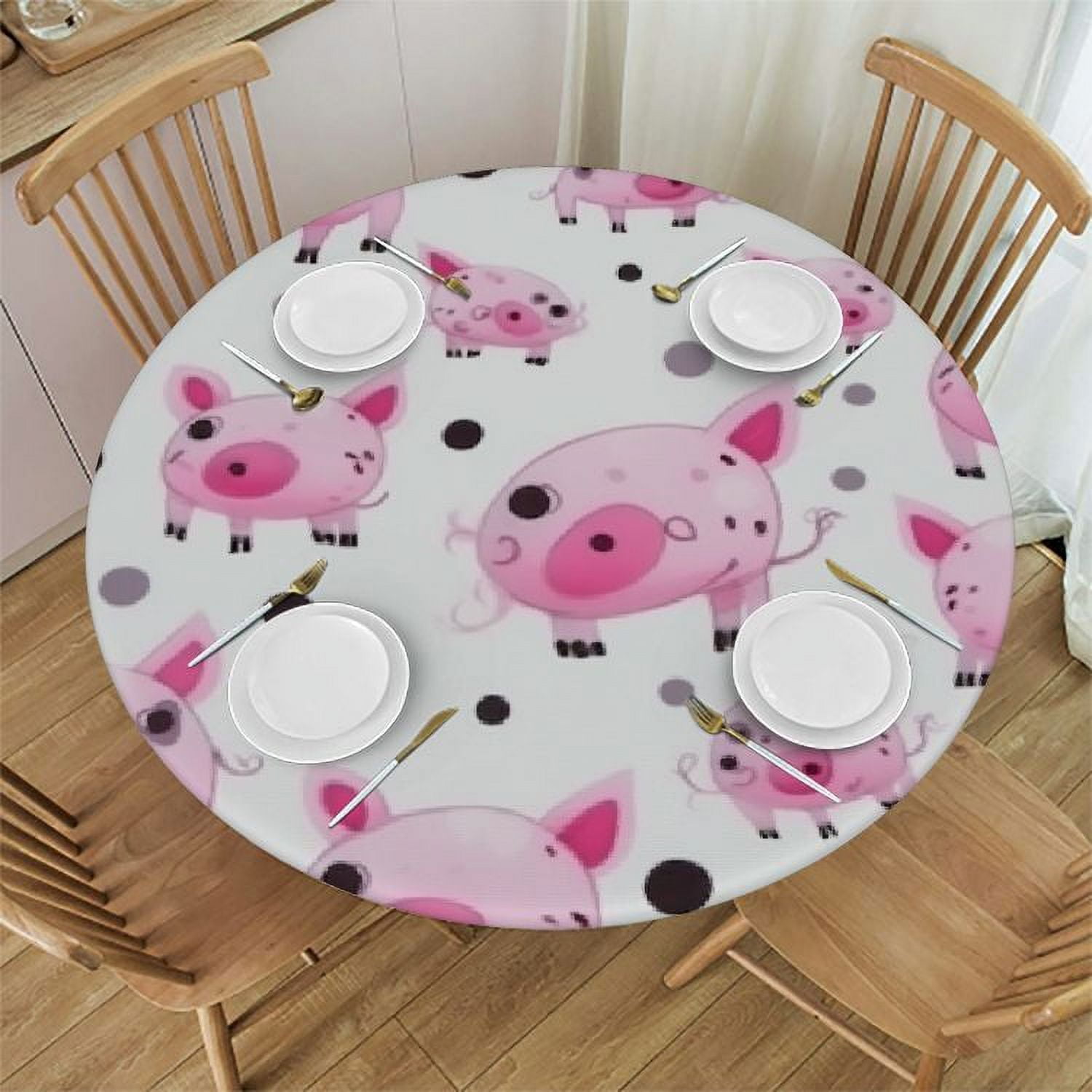 ONETECH Cartoon Pink Pig Round Tablecloth Waterproof Tablecover for ...