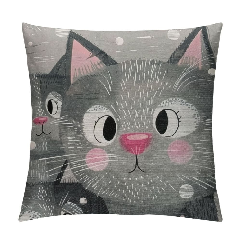 ONETECH Cat Throw Pillow Cover Cute Cartoon Animal Kitten Head Doodle ...