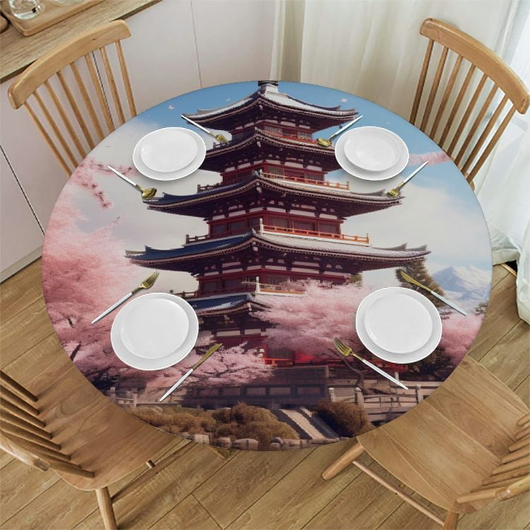 ONETECH Cherry Blossom Tree Round Table Cloth 100% Polyester Fiber ...