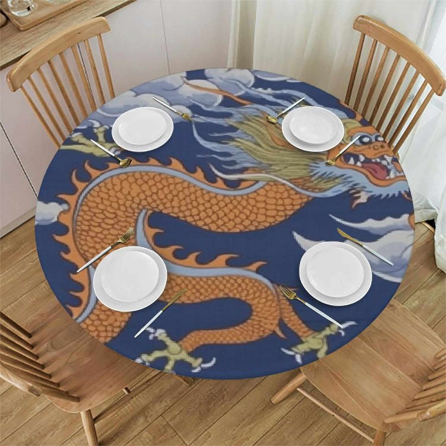 ONETECH Chinese Dragon Pattern Round Tablecloth Macrame Lace Table ...