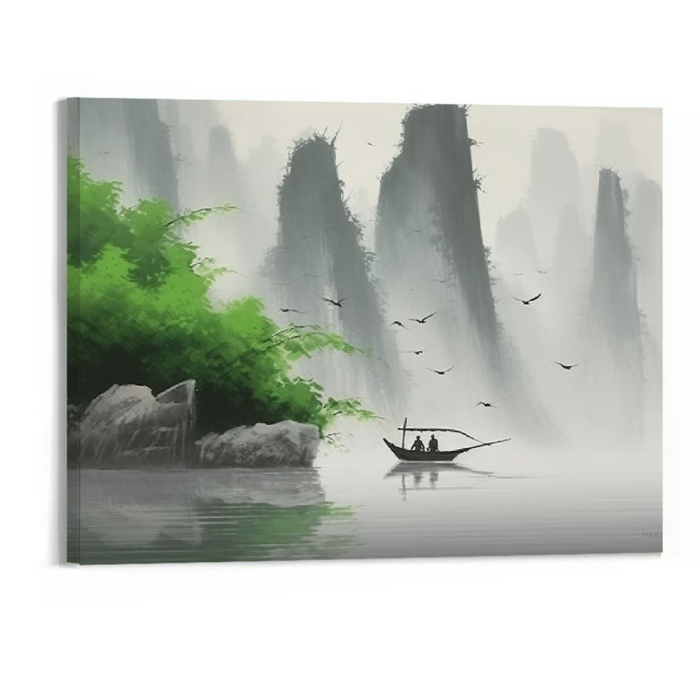 ONETECH Chinese Shanshui Painting Black and White Landscape Wall Art ...