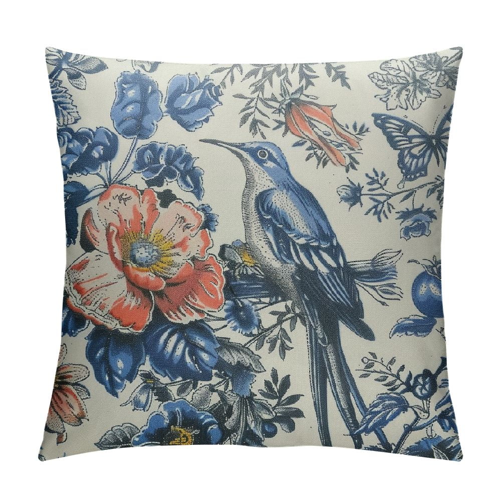 FUMJ Chinoiserie Birds Throw Pillow Covers Blue White Hummingbirds ...