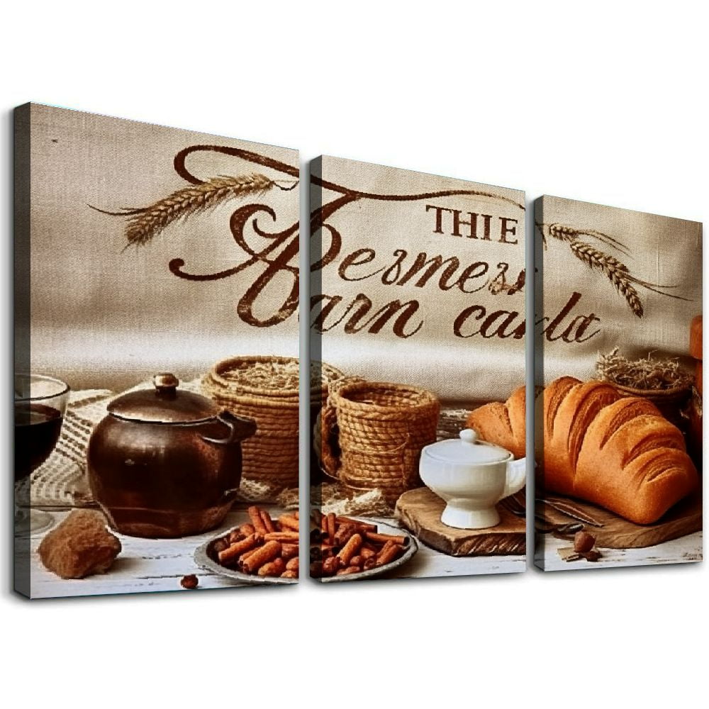 ONETECH Christian Kitchen Wall Art Coffee Bread Wall Decor Rustic ...