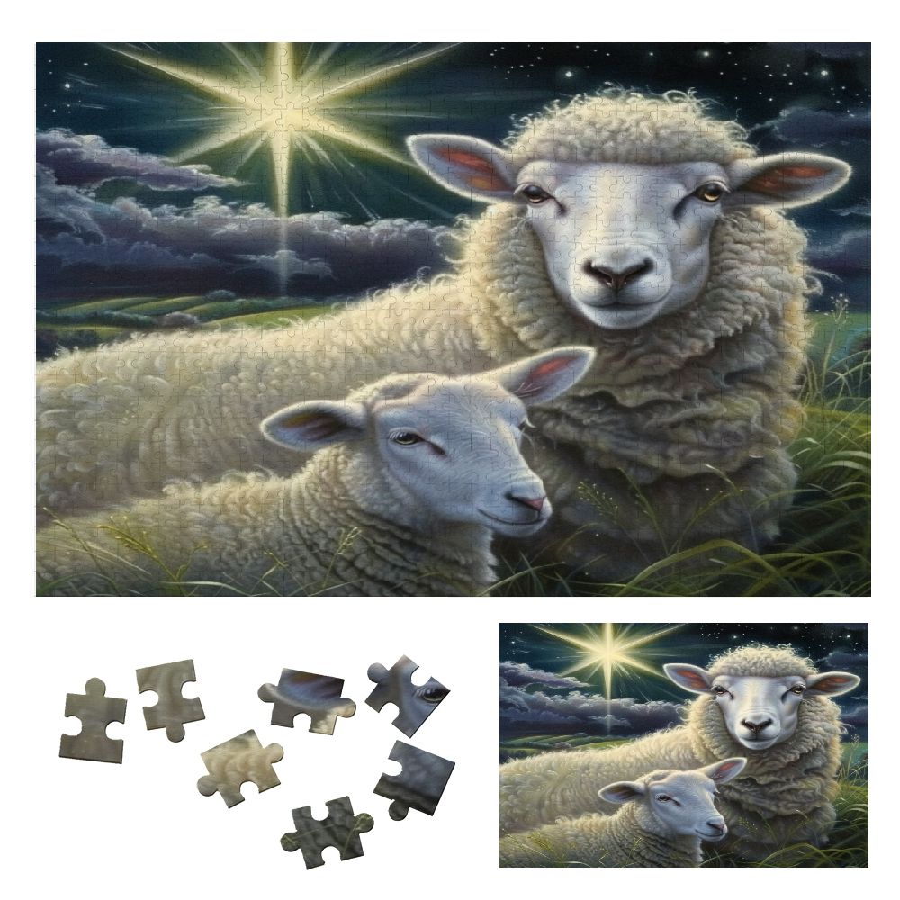 ONETECH Christian Lamb Sheep Family Farm Country Star Night Wooden ...