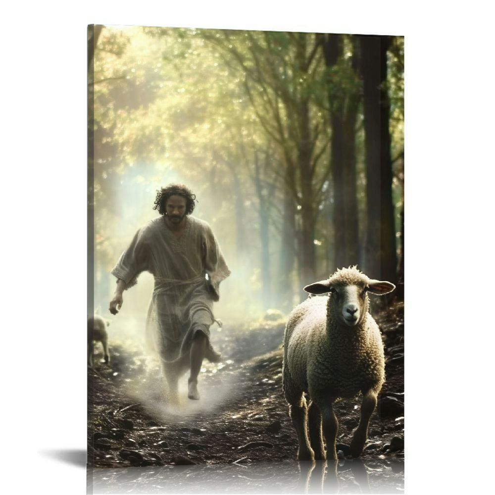 FUMJ Christian wall art Jesus and Lamb Canvas Wall Art Jesus Running ...