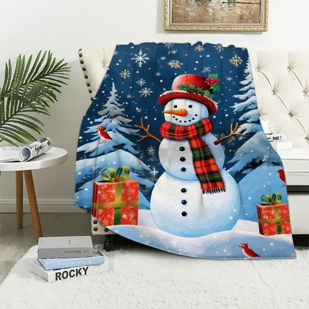 ONETECH Christmas Blanket, Snowman Christmas Tree Fuzzy Soft Warm Throw ...