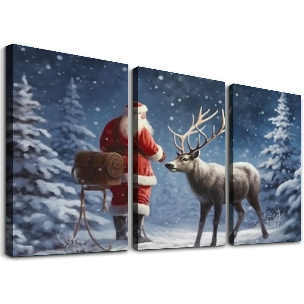 ONETECH Christmas Canvas Prints Wall Art, Christmas Santa Claus & Deer ...