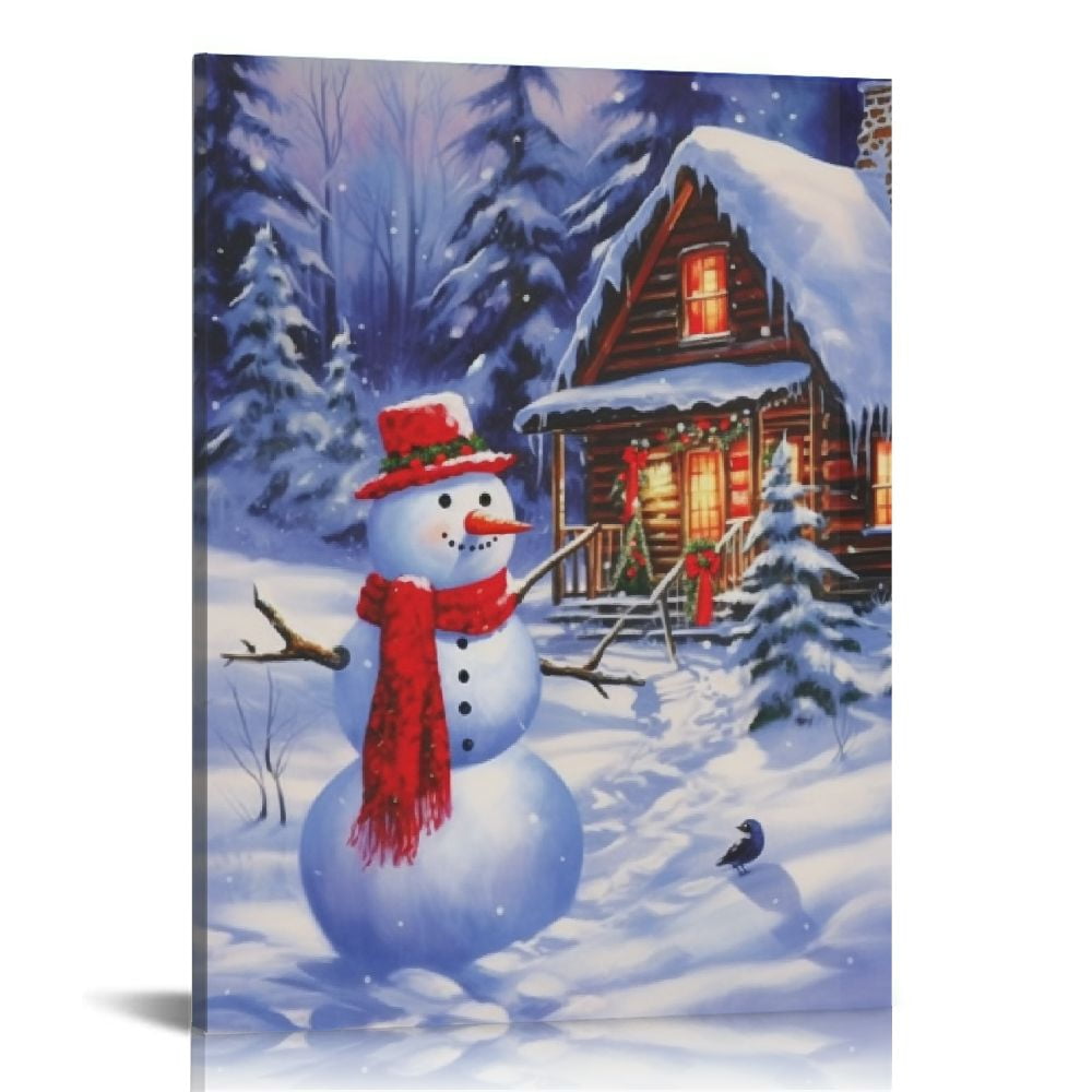 ONETECH Christmas Canvas Prints Wall Art, Snowy Scene Wall Hanging ...