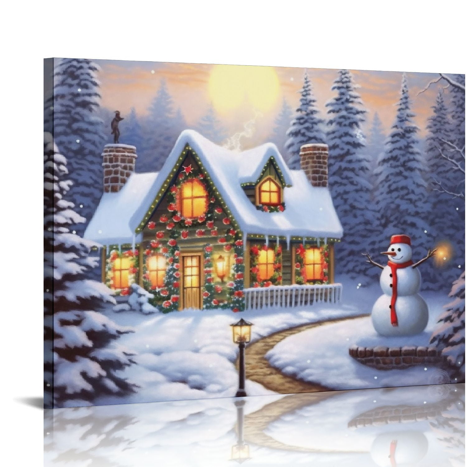 ONETECH Christmas Canvas Wall Art 20x16in Lighted Up Snowman in the ...