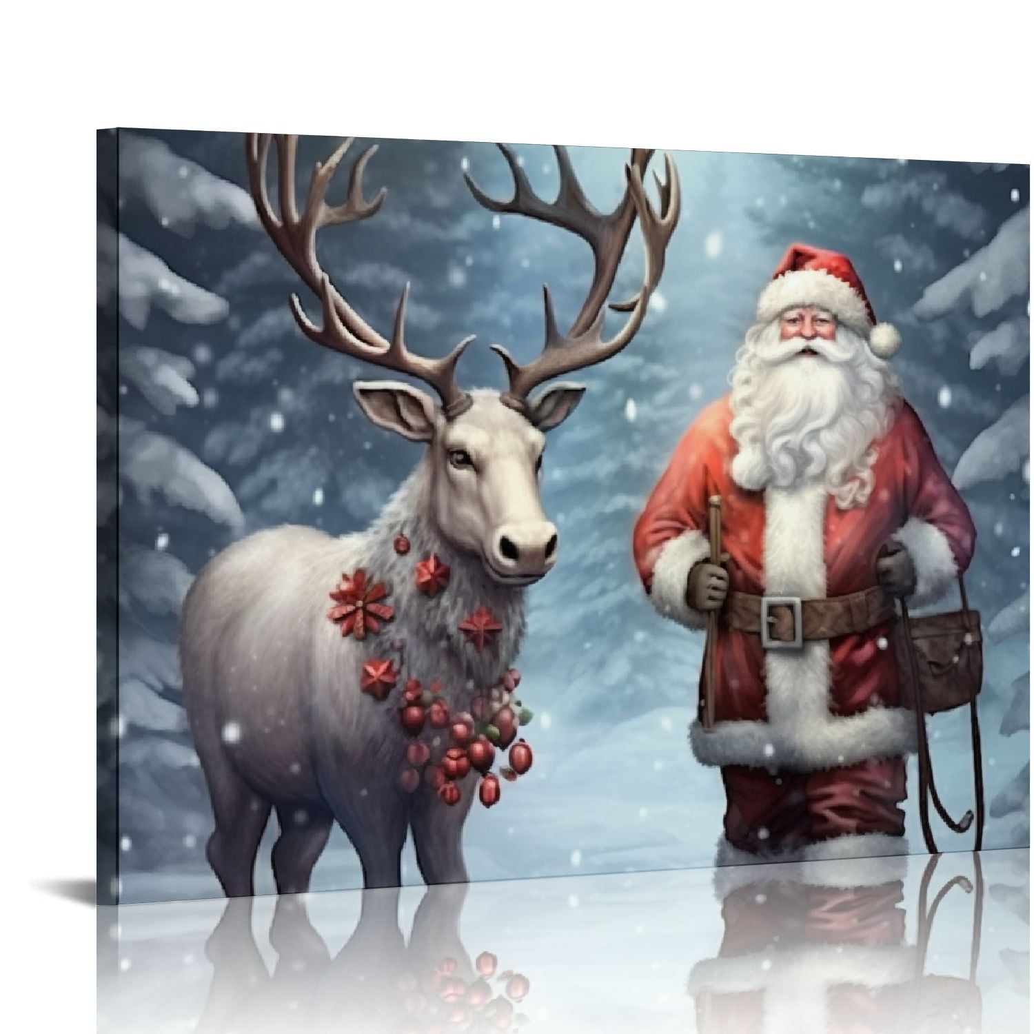 ONETECH Christmas Canvas Wall Art: Santa Claus and Reindeer Christmas Decor Picture for Wall ...