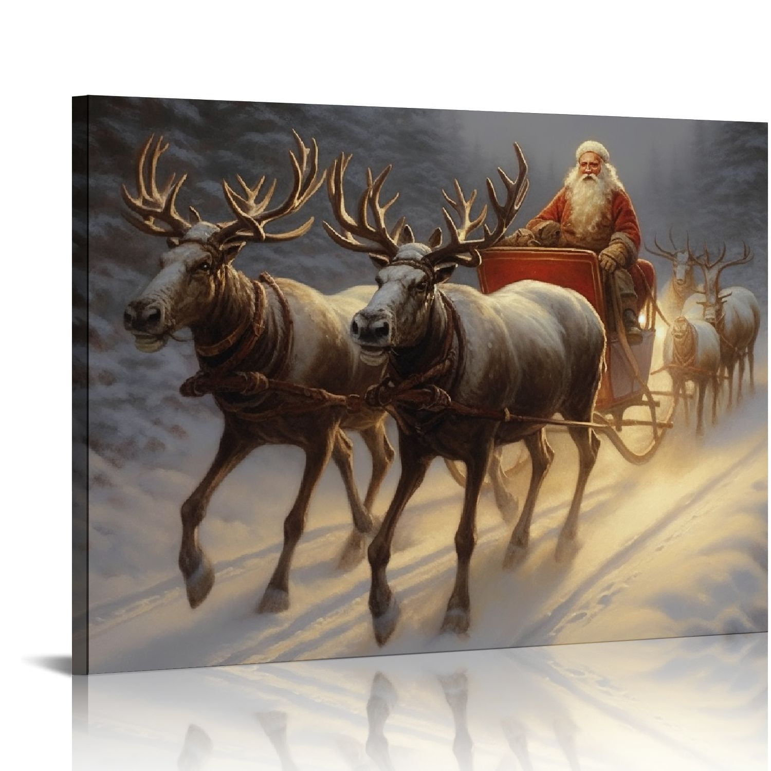 ONETECH Christmas Gifts Wall Art-Santa Claus Sleigh Raindeer Painting ...