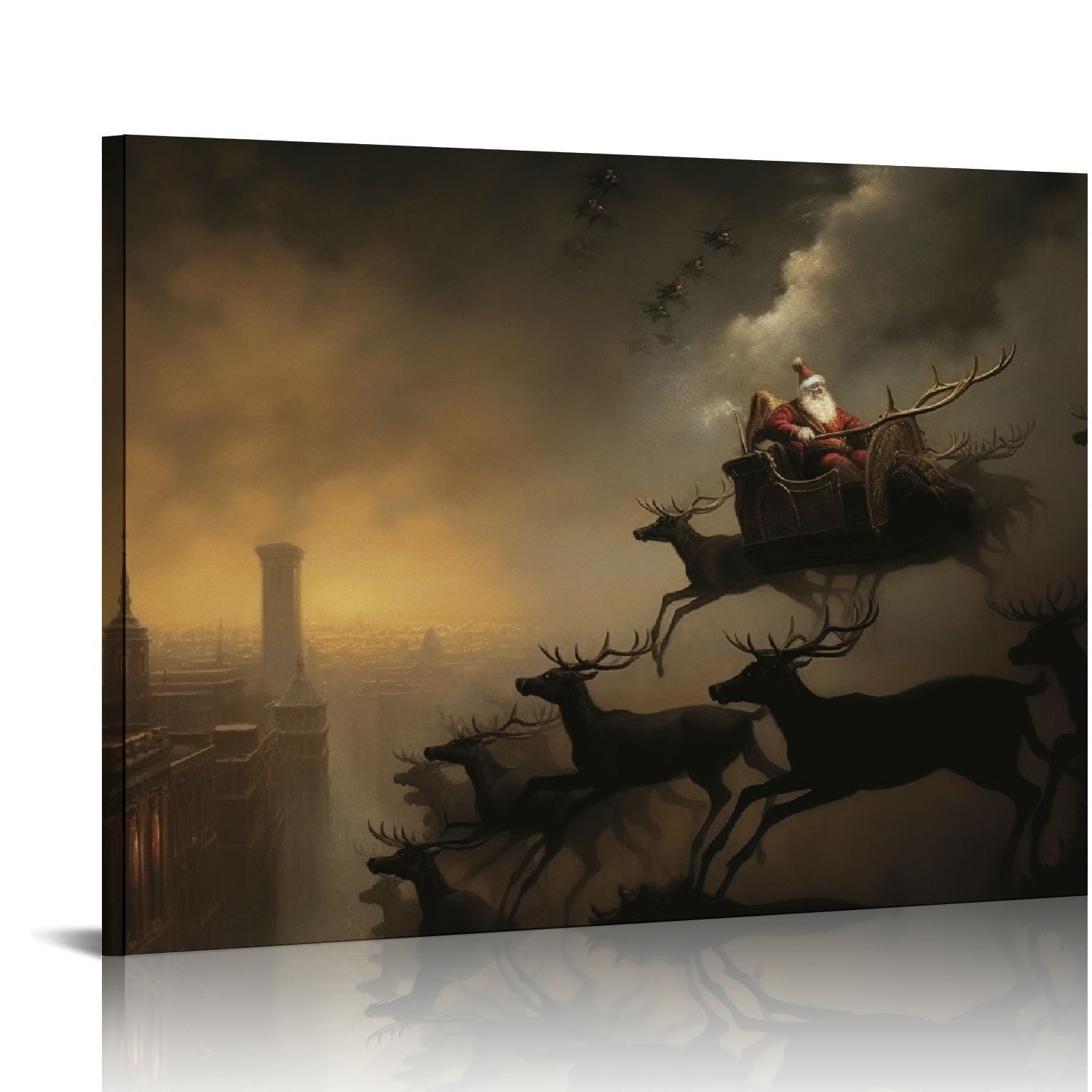 ONETECH Christmas Gifts Wall Art-Santa Sleigh with Reindeers Painting ...