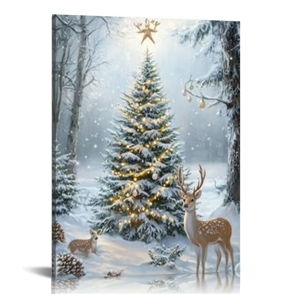 ONETECH Christmas Scene Canvas Wall Art Christmas Tree Reindeer ...