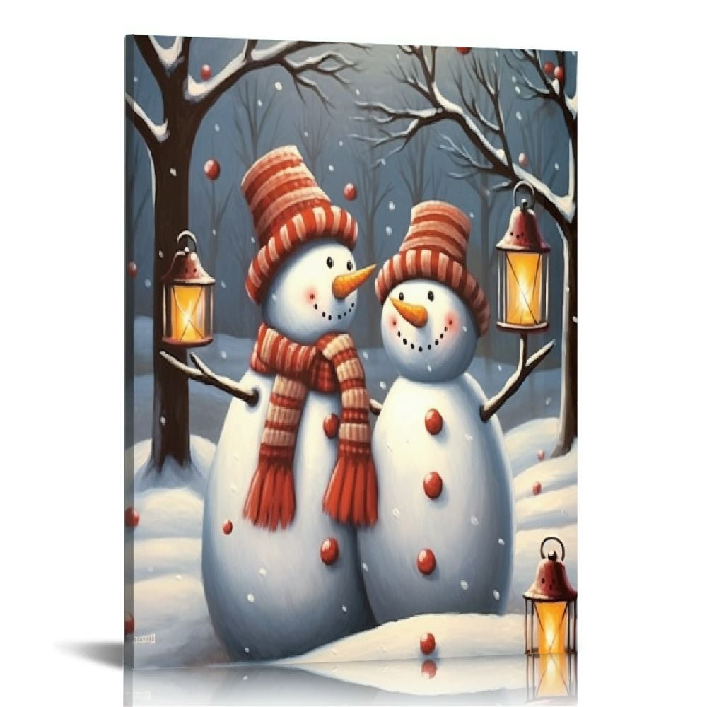 ONETECH Christmas Snowman Couple With Light Vintage Poster Decorative ...