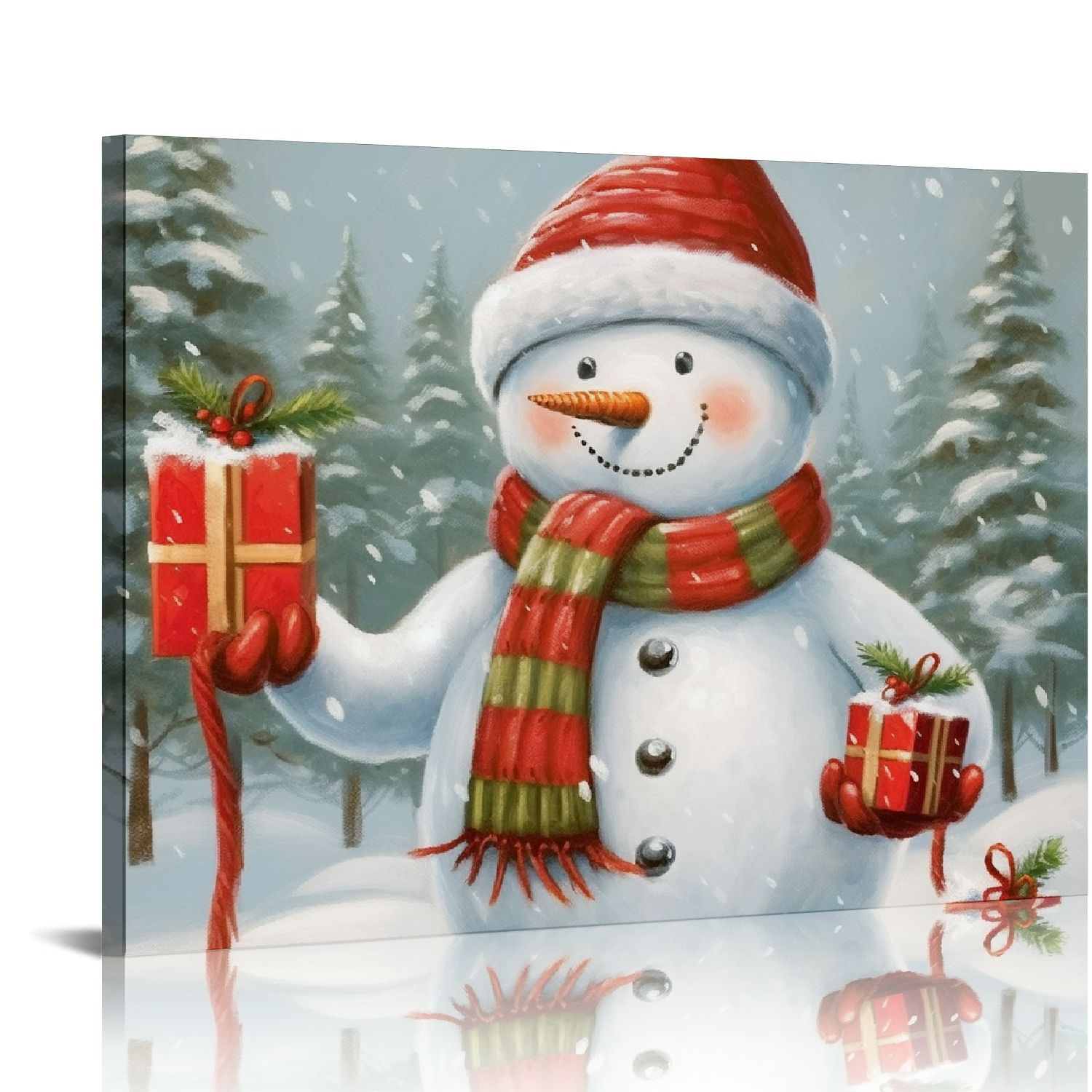 ONETECH Christmas Snowman Pictures Wall Decor:Snowman Wearing Red Plush ...