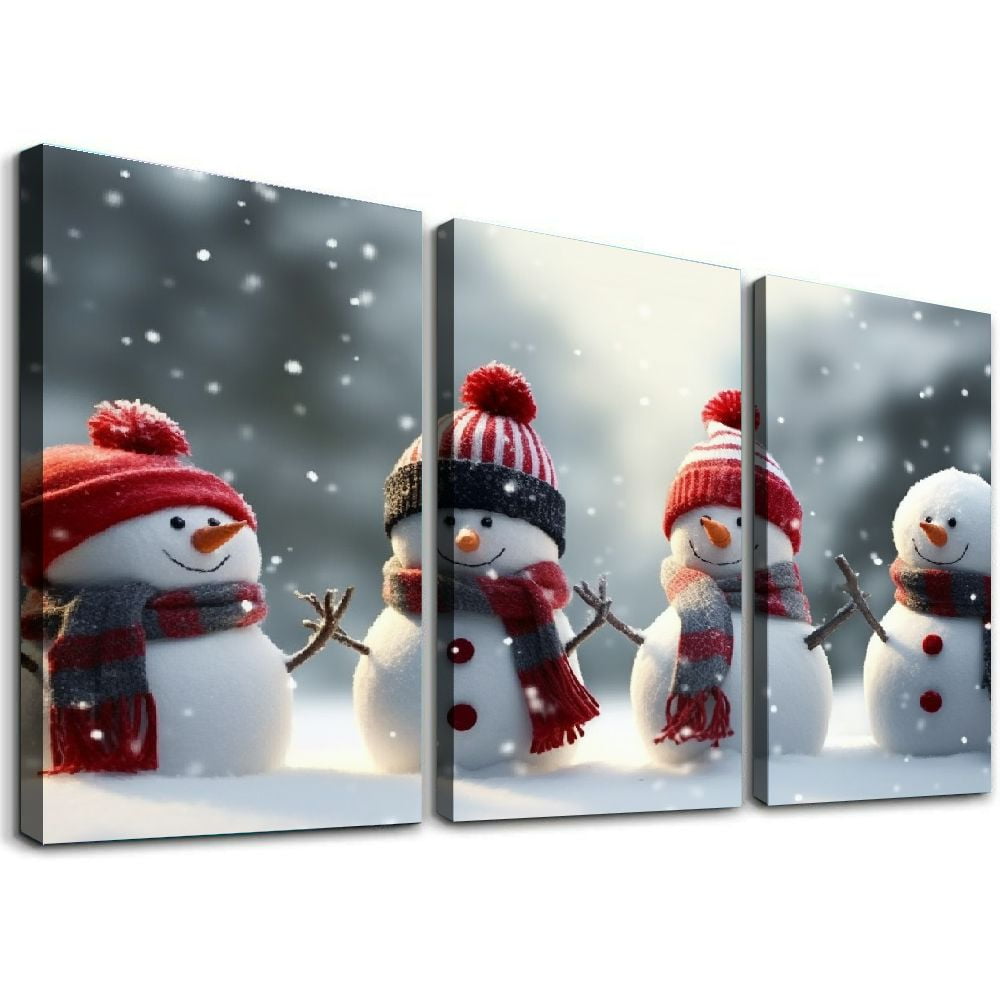 ONETECH Christmas Snowman Wall Art Santa Claus Hat Red and White Scarf ...