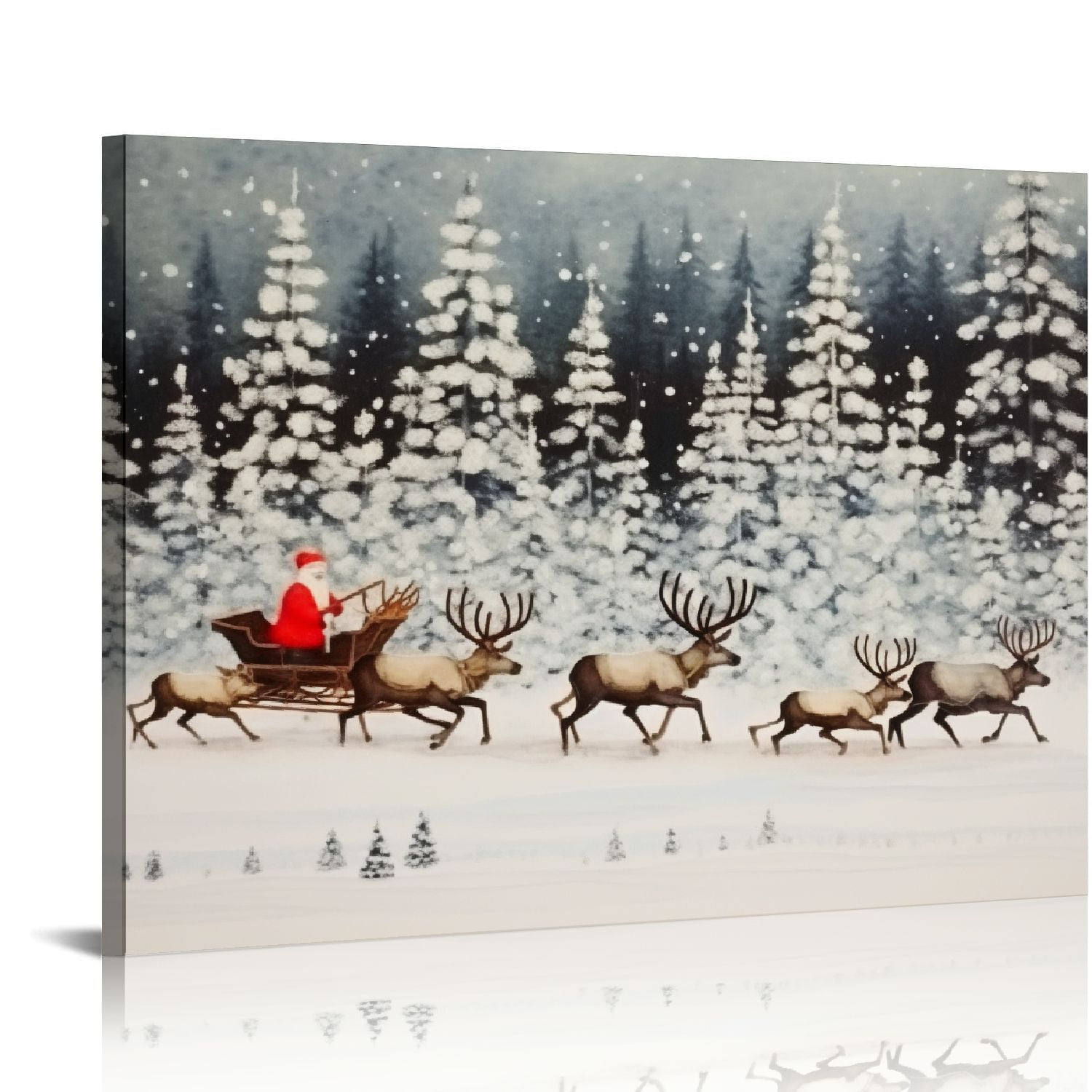 ONETECH Christmas Wall Art Print Santa Sleigh and Reindeers Poster ...