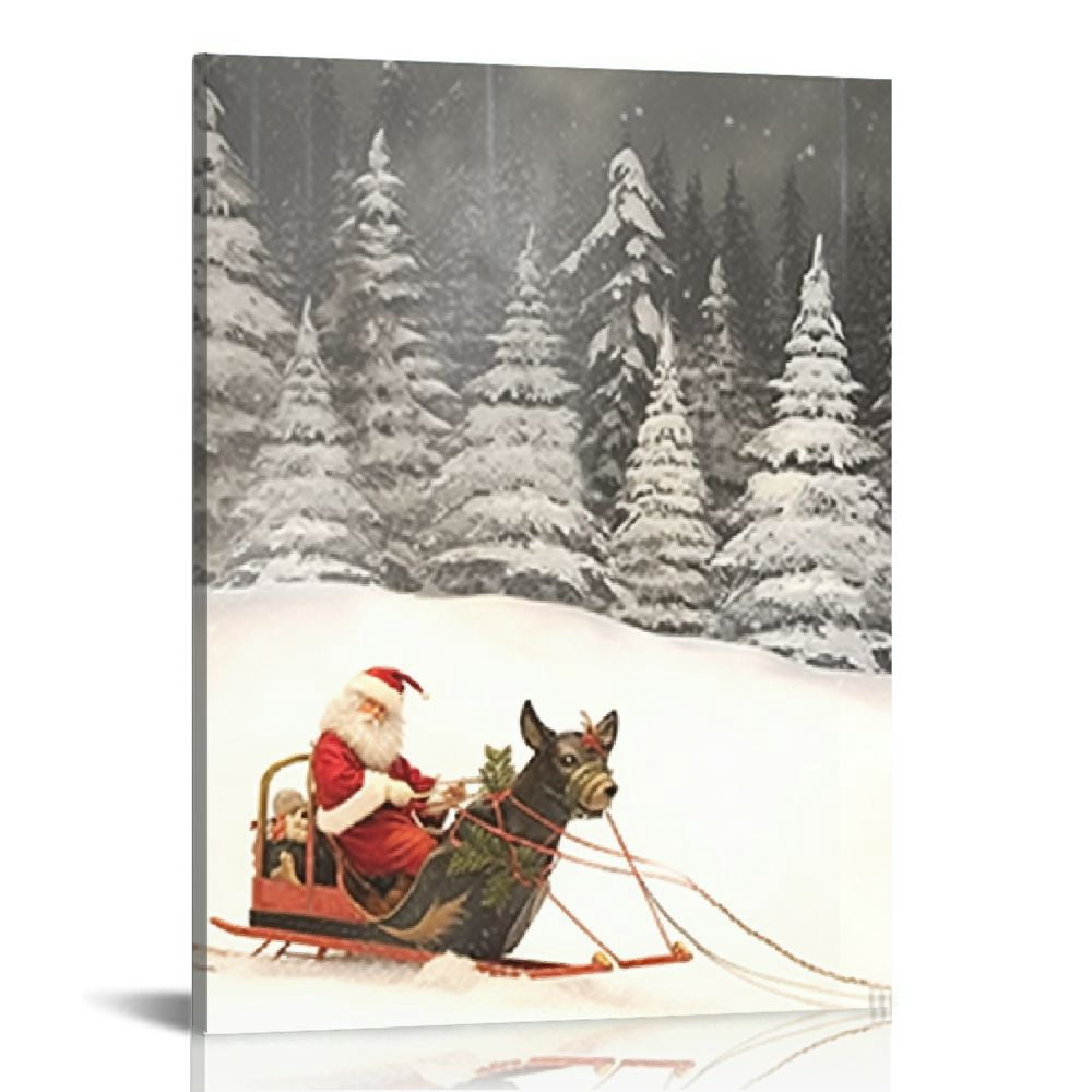 ONETECH Christmas Wall Art Prints Santa Claus Reindeer with Sleigh Art ...