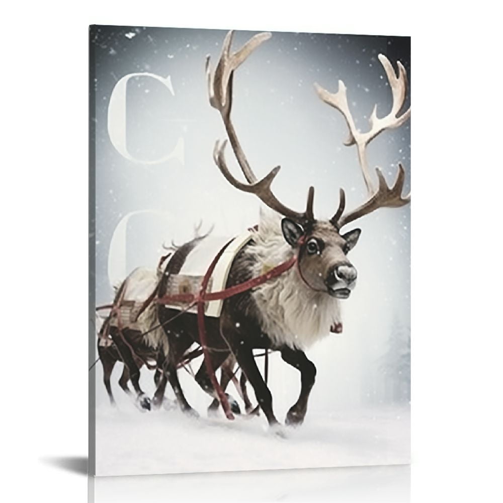 ONETECH Christmas Wall Art Prints Santa Claus Reindeer with Sleigh Art ...