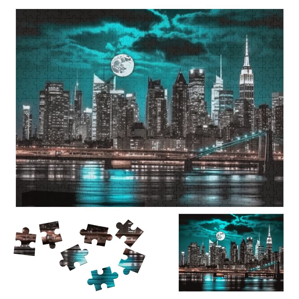 ONETECH City Skyline Full Moon River Bridge Wooden Puzzle for Adults ...