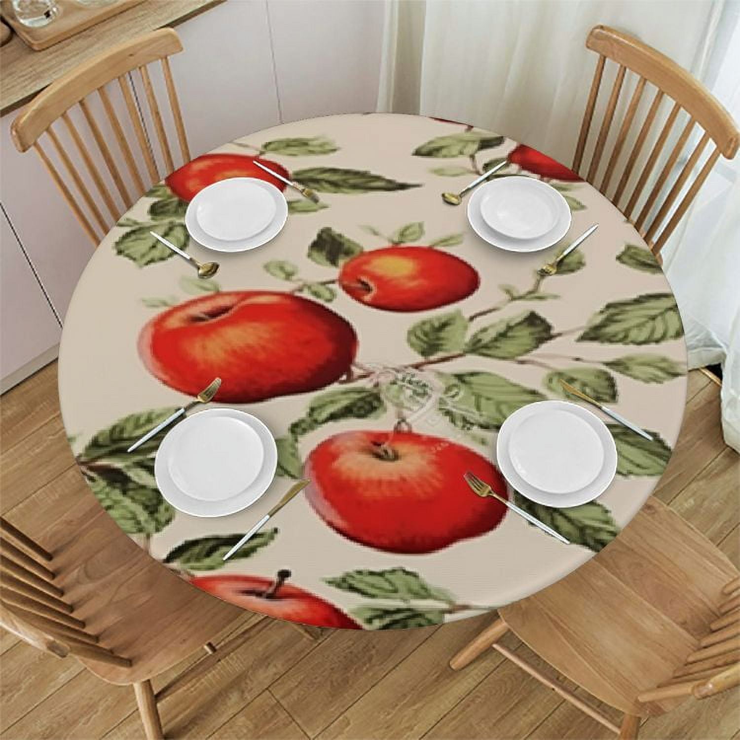 ONETECH Classic Euro Apples Tablecloth with Large Apples Design, Round ...