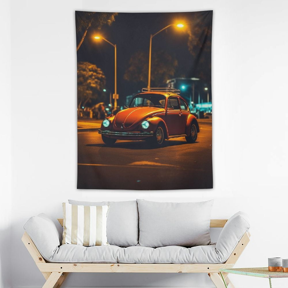 ONETECH Classic Orange Car Retro Cute Automobile Tapestry Wall Hanging ...
