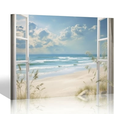 LED Lighted Lighthouse Seaside Beach Scene Canvas Wall Art 15.75" x 23. ...