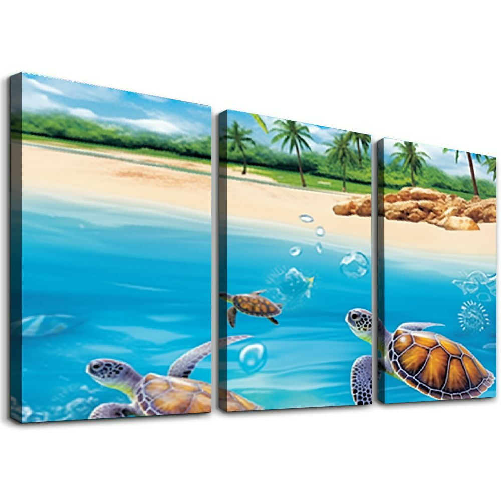 ONETECH Coastal Sea Turtle Bathroom Wall Decor Beach Ocean Theme ...