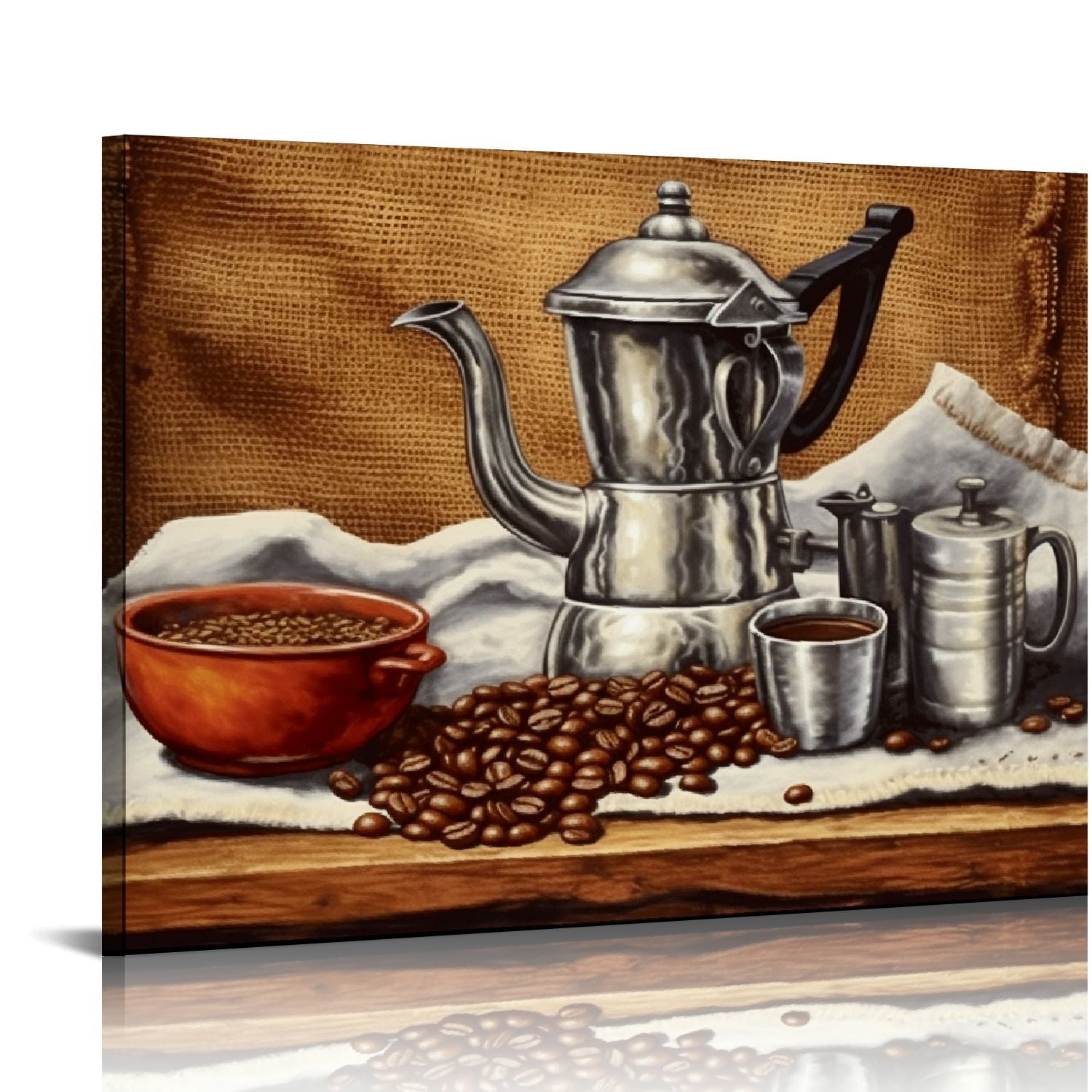 ONETECH Coffee Wall Art Canvas Vintage Coffee Painting Brown Artwork ...