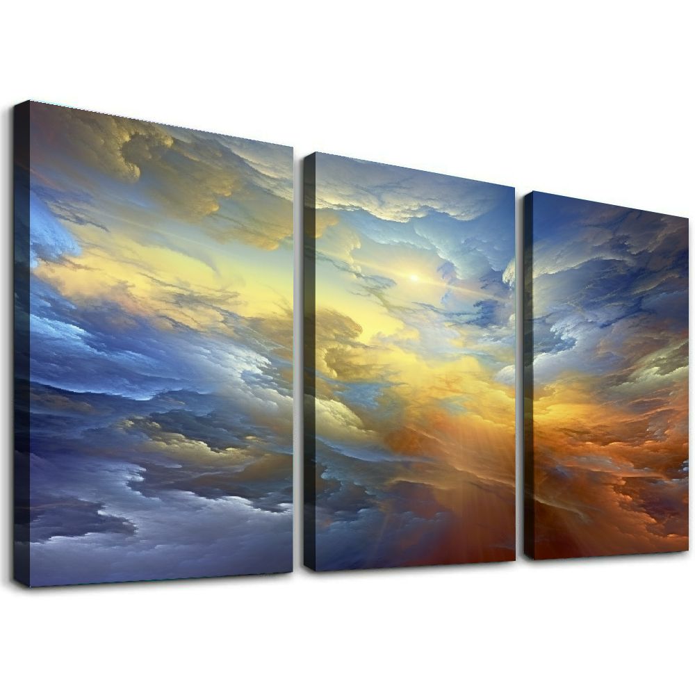 ONETECH Colorful Abstract Canvas Wall Art, 40x20 Inch Blue and Gold ...