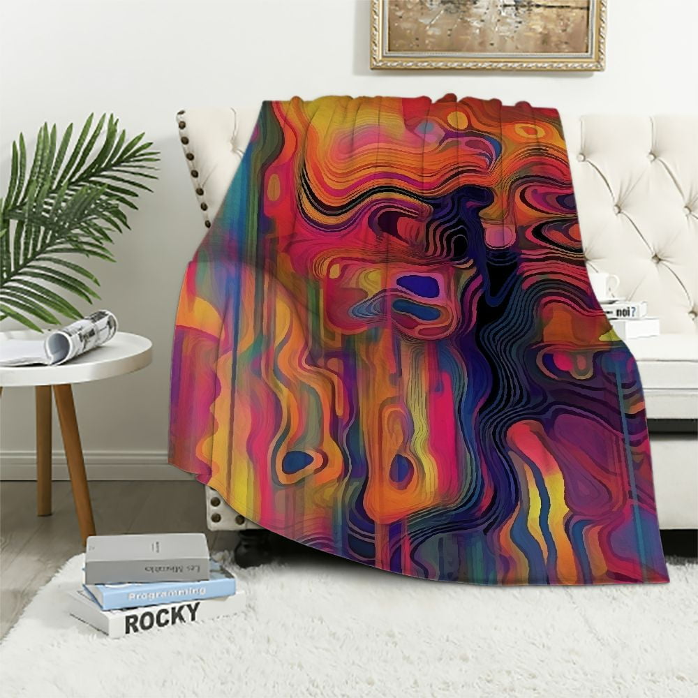 FUMJ Colorful Chaotic Waves Throw Blanket Purple Fuchsia Pink Red ...